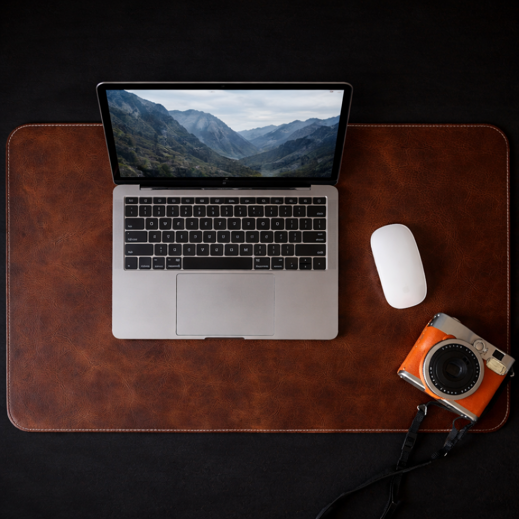 Brown Defender White Stitched Desk Mat